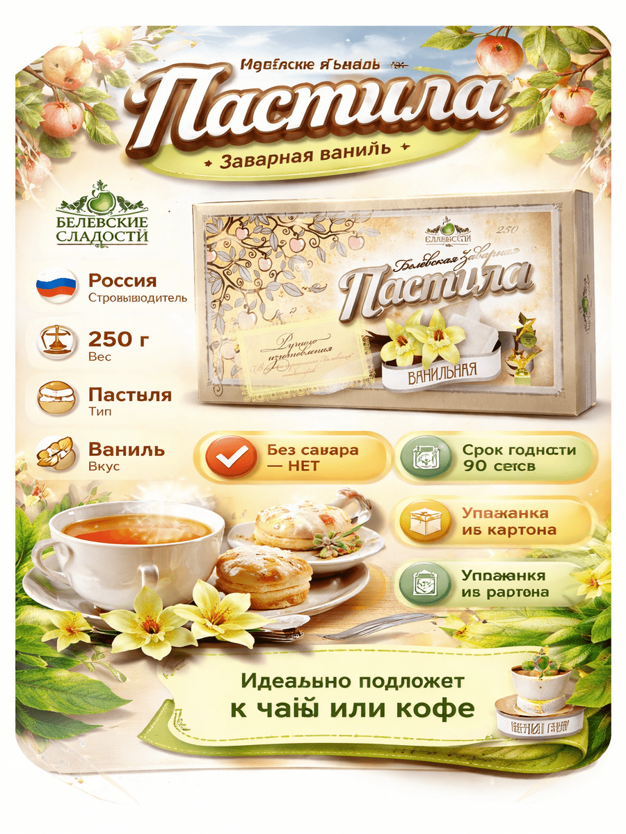 Пастила Белевские сладости Заварная ваниль, 250г