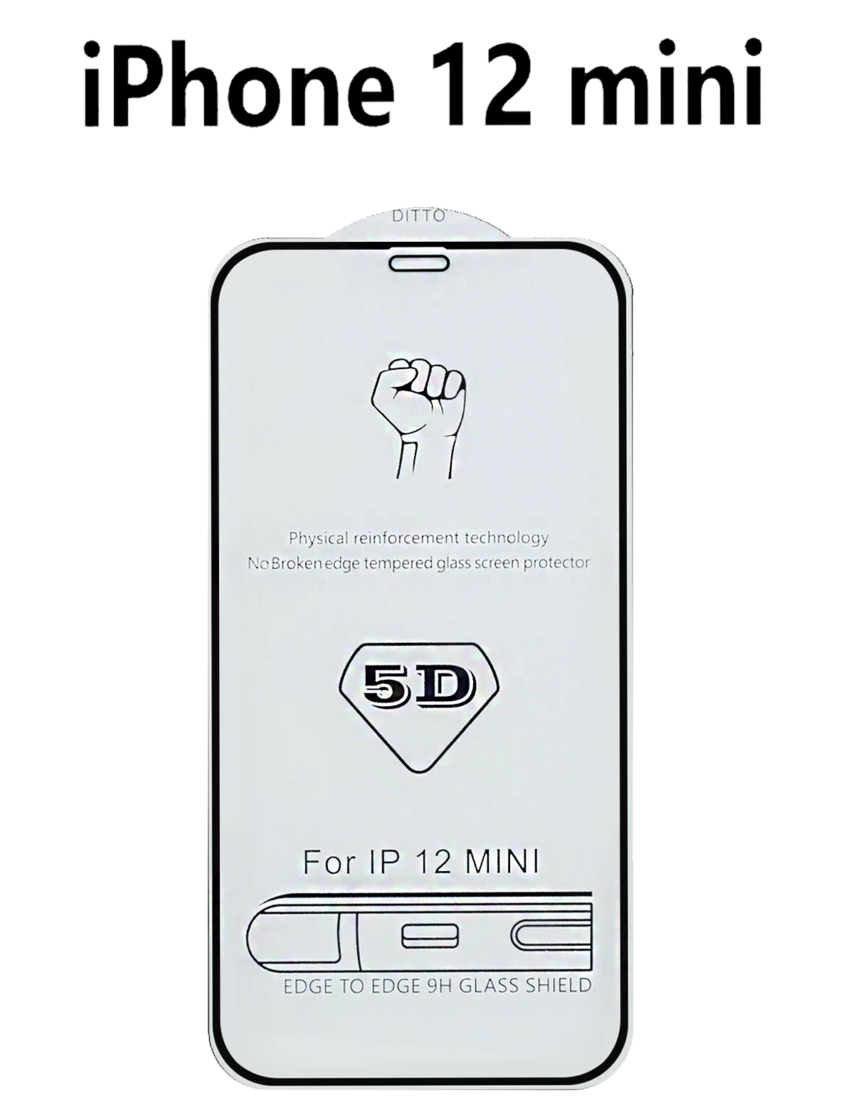 Защитное стекло премиум 5D для Apple iPhone 12 Mini, на весь экран, с рамкой