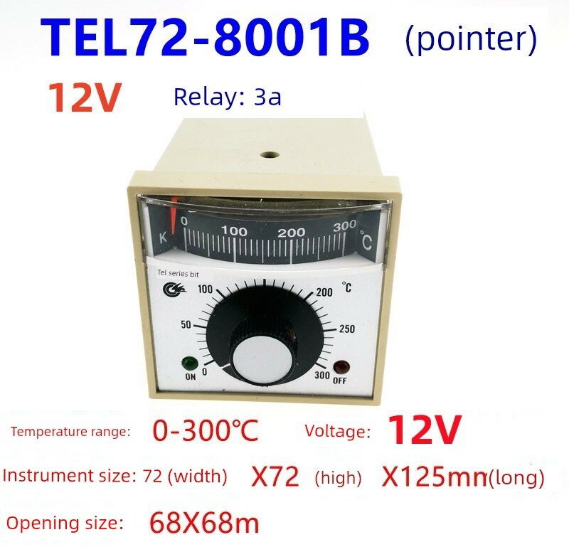 Аналоговый контроллер температуры TEL72-8001B с датчиком K-типа для газовой печи, диапазон 0-300°C 12В