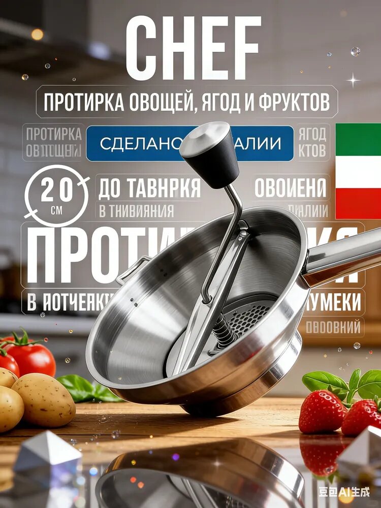 Протирка овощей, фруктов, ягод, диаметр 32 см, из нержавеющей стали, 1 предм.