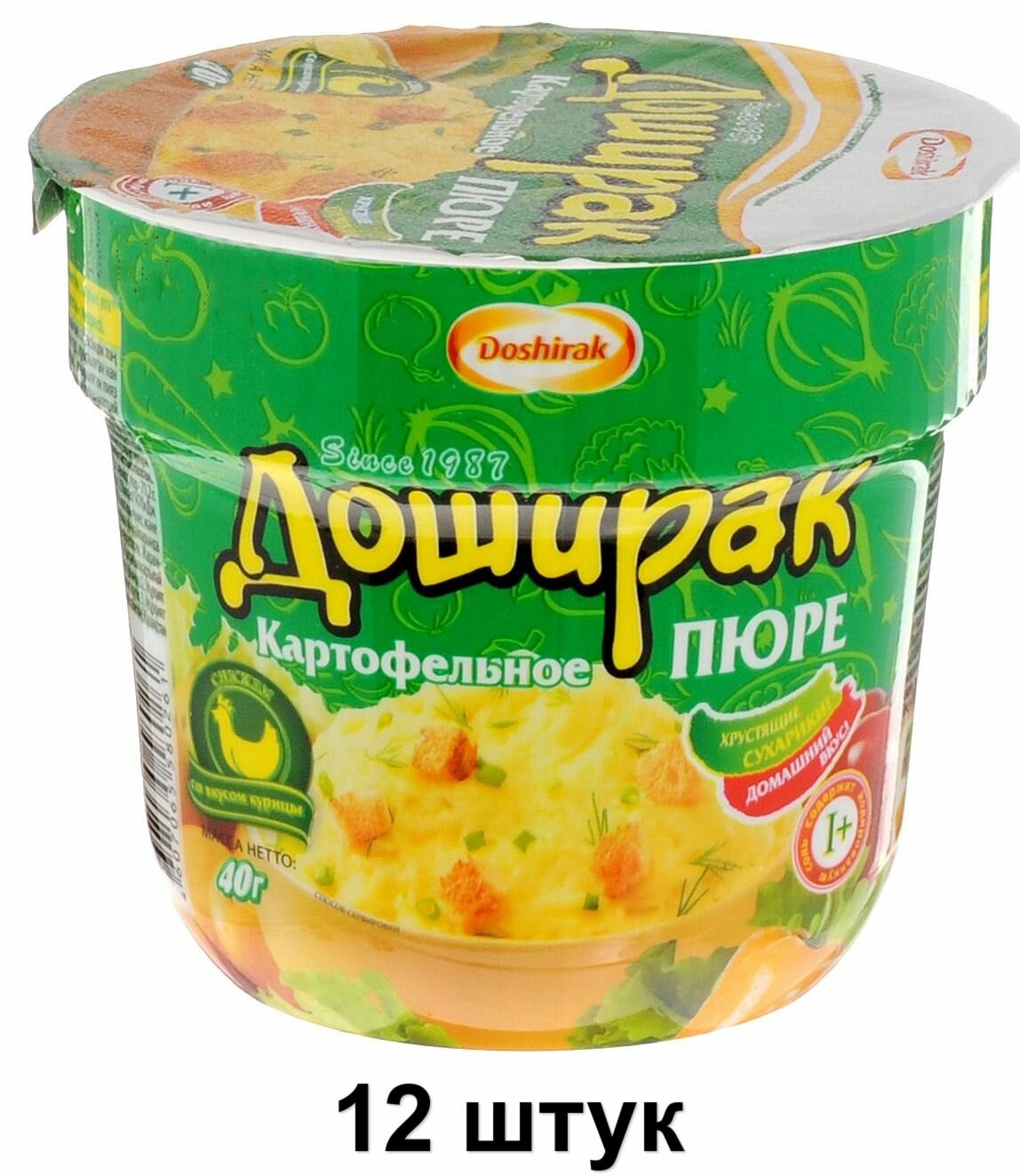 Doshirak Пюре быстрого приготовления Картофельное со вкусом курицы, 40 г, 12 шт