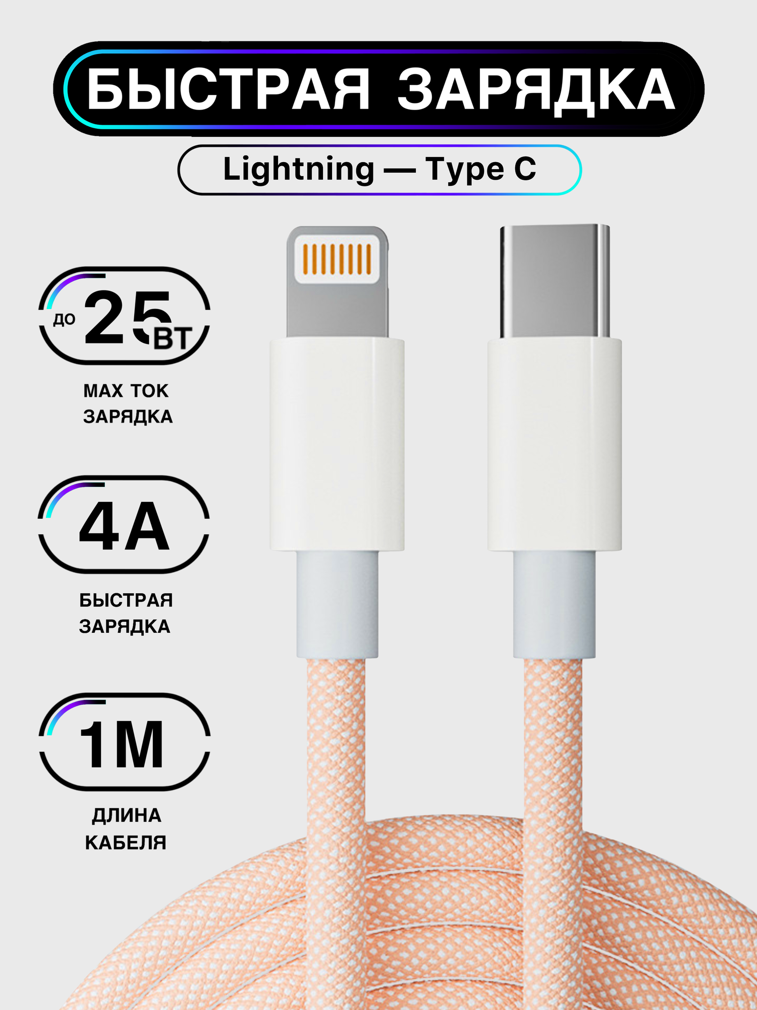 Кабель быстрой зарядки для iPhone, зарядка для iPhone, провод для айфона, Type C - Lightning, iPhone, 20W 2.4A