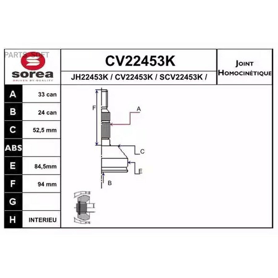 ШРУС наружный к-кт 33x24 Opel Astra/Zafira 1.8i/1.7CDTI 04> от официального дистрибьютора, EAI GROUP, артикул CV22453K