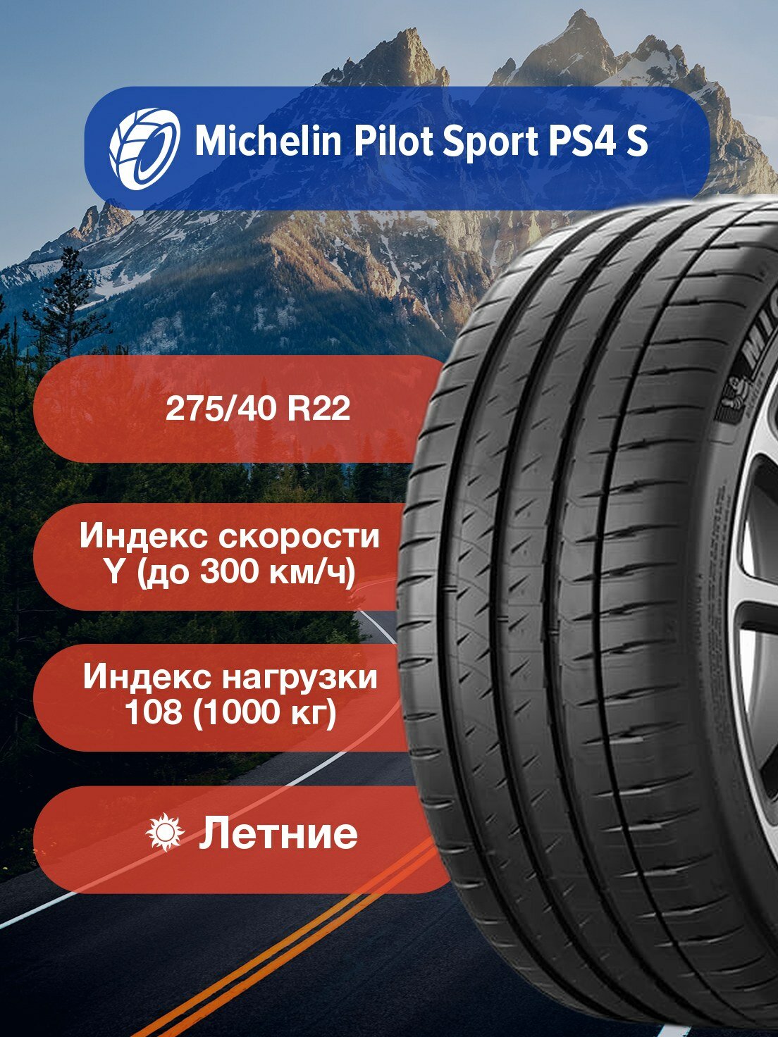 Легковые Летние Шины Michelin Pilot Sport PS4 S 275/40 R22 108Y-402748 для легковых автомобилей и кроссоверов