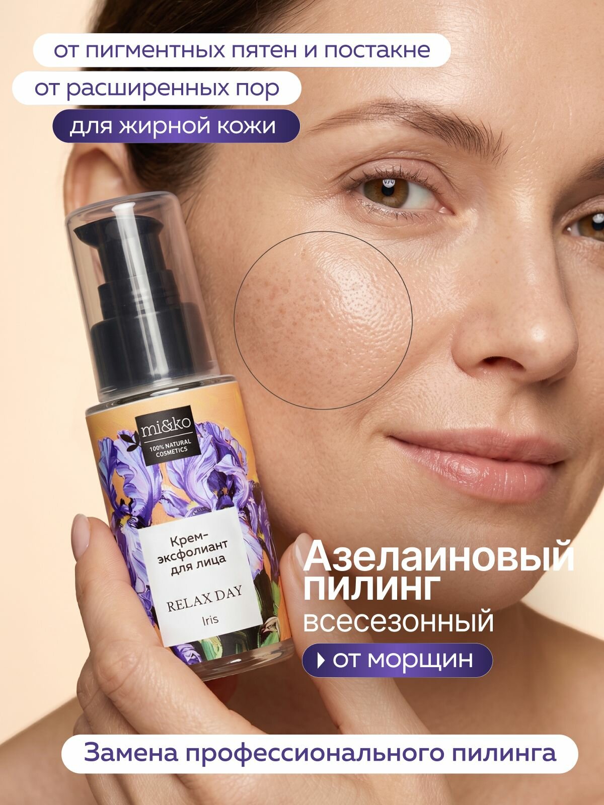 Азелаиновый пилинг для лица с молочной кислотой Iris 7% AHA-кислот Miko 30 мл