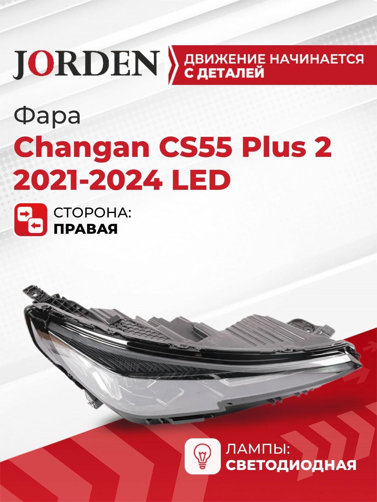 Фара правая Чанган Changan CS55 Plus 2 2021-2024 LED, фонарь передний светодиодный с линзой под штатный оригинал