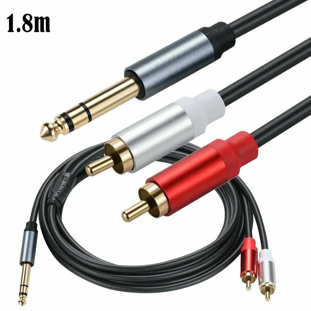 PENGQIAO Аудиокабель 6.3 мм/RCA, 1.8 м, черный матовый