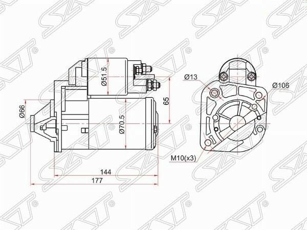 Стартер SAT ST-8200584664N Renault Kangoo 08-16 / Logan 04-16 0,85 kW/ Z 8