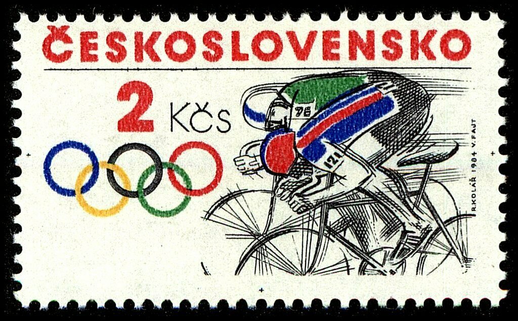 (1984-038) Марка Чехословакия "Велогонщики" Летние ОИ 1984, Лос-Анджелес III