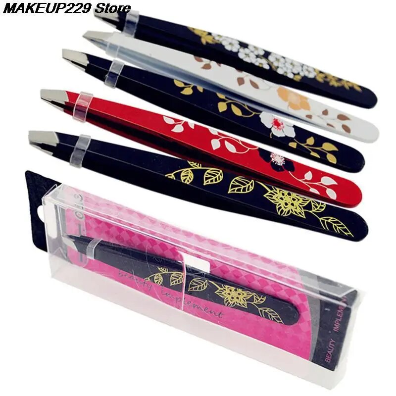 1 шт, пинцет для бровей из нержавеющей стали с цветочным принтом