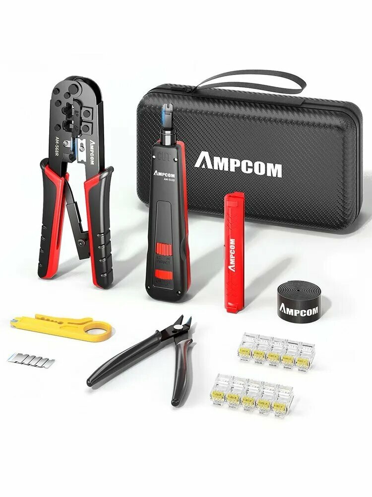 AMPCOM RJ45 кримпер, 7-в-1 набор инструментов для витой пары Cat5e/Cat6, Портативный RJ45/RJ11 Ethernet набор с мягким чехлом