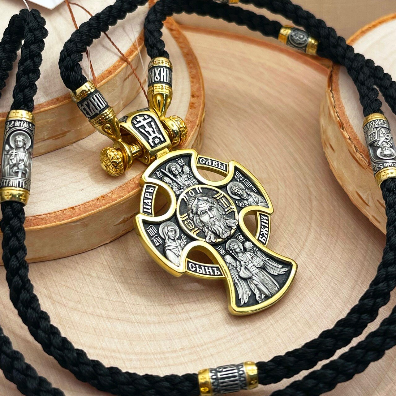 Крестик, серебро, 925 проба, оксидирование, золочение, чернение