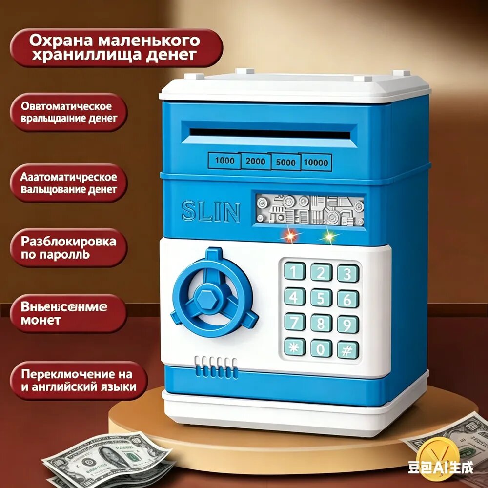 SLIN Копилка для денег "синий"х19 см, 1 шт