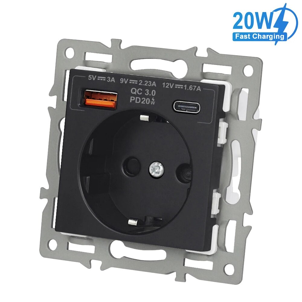 Розетка EU AC20W с USB QC 3.0 PD20W