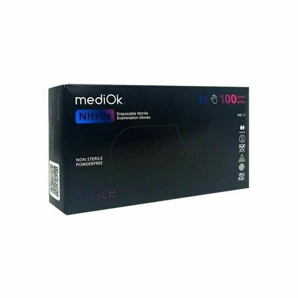 Перчатки одноразовые mediOk SPACE, нитриловые, черные, размер M, 50 пар