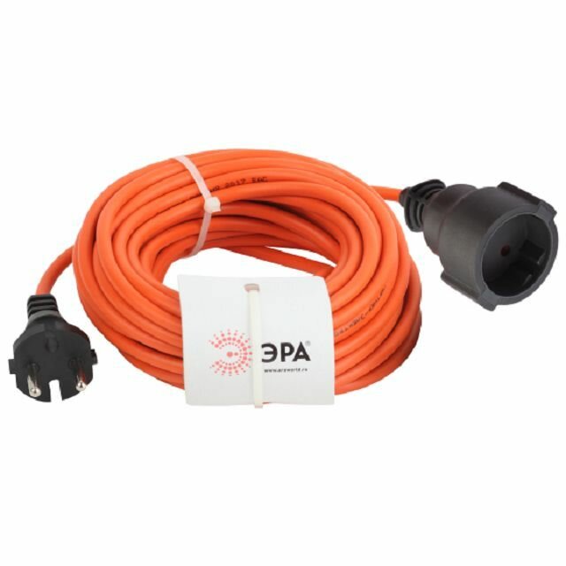 Удлинитель ЭРА 20м 1-местный б/з 6А IP44 2х0,75мм ПВС оранжевый, 1300Вт, Россия