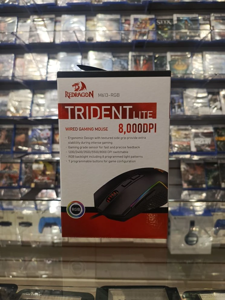 Мышь проводная игровая REDRAGON Trident Lite 7 кнопок, сенсор 8000dpi, RGB подсветка, провод 1,8м, черный (1/60)(SPC)