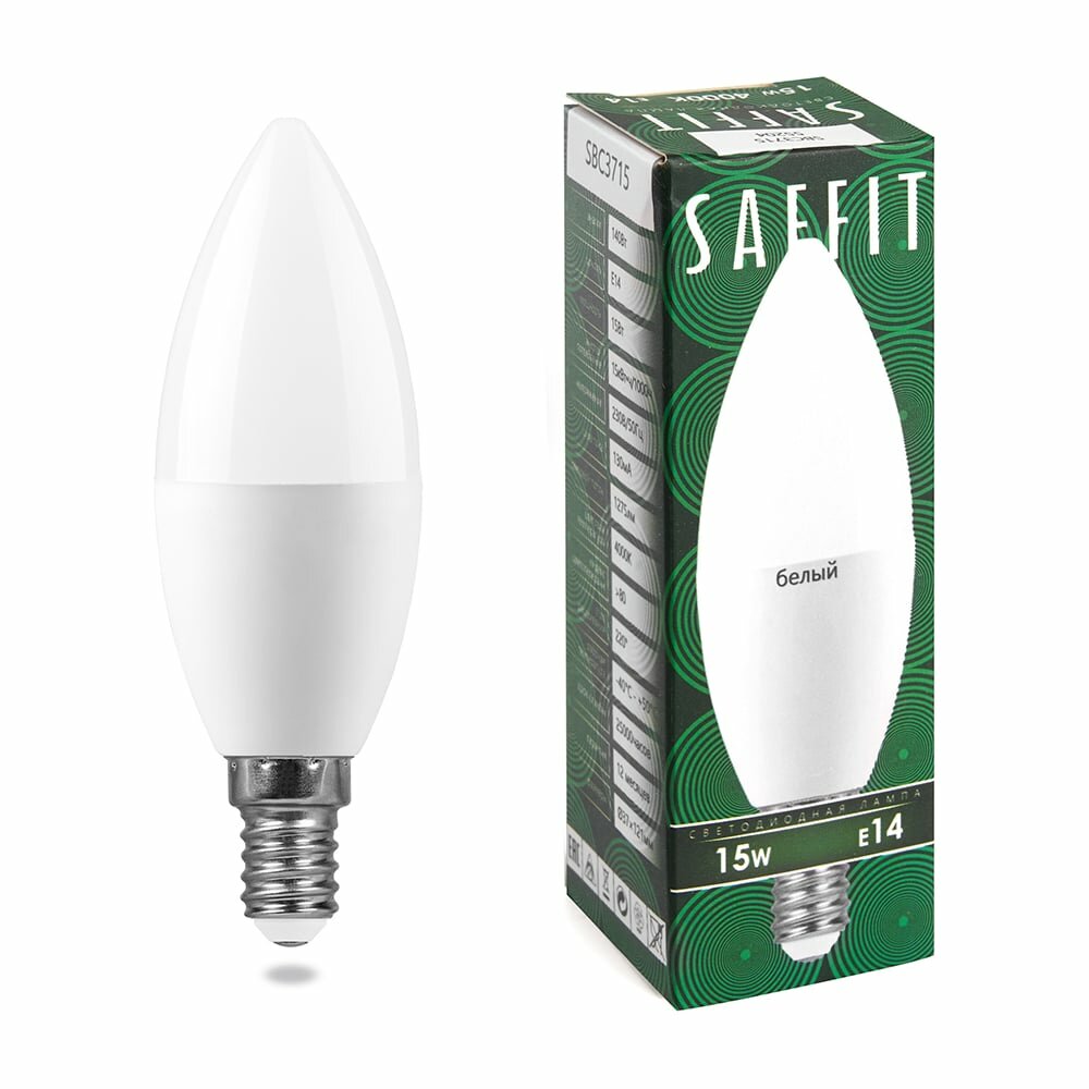 Светодиодная лампа SAFFIT SBC3715 Свеча E14 15W 4000K, 55204