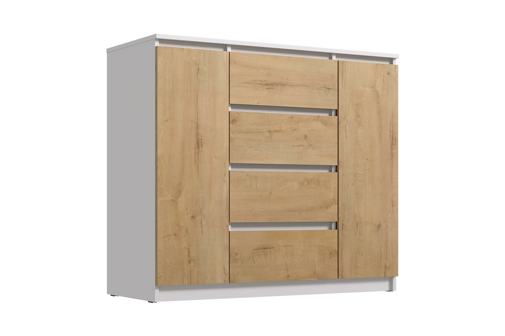 Комод для одежды Нонтон Вега Люкс, 98x46.6x109.8x см, 2 двери и 4 ящика, Белый гладкий / Дуб вотан
