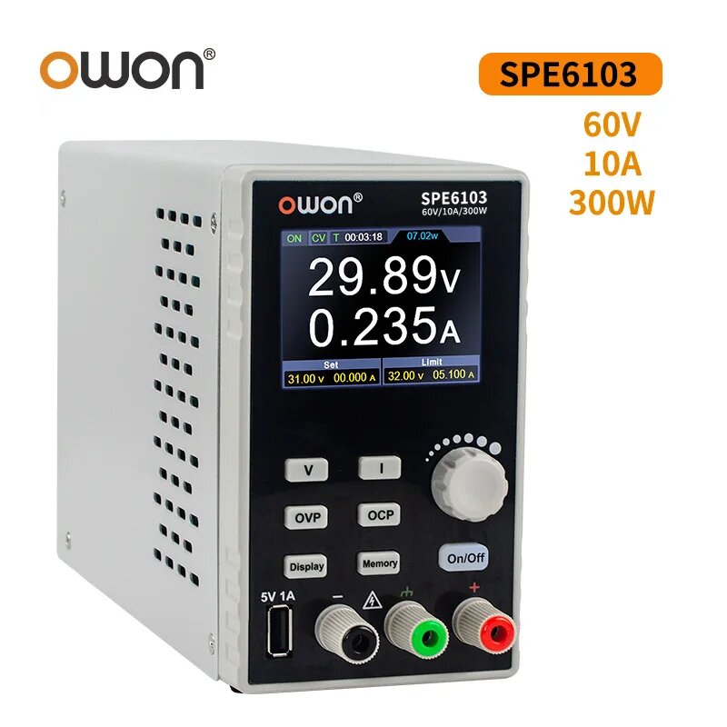 Программируемый источник постоянного тока OWON SPE 300W 60V/10A 60V/5A с ЖК-дисплеем 2,8" и разрешением 10мВ/1мА цифровой регулировки напряжения SPE6103