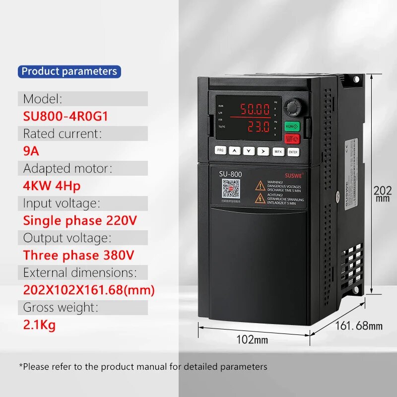 Преобразователь частоты SU800 VFD высокой мощности 4КВт 5,5КВт 7,5КВт, вход 220В 380В, выход 3Ф 220В 380В, регулятор скорости