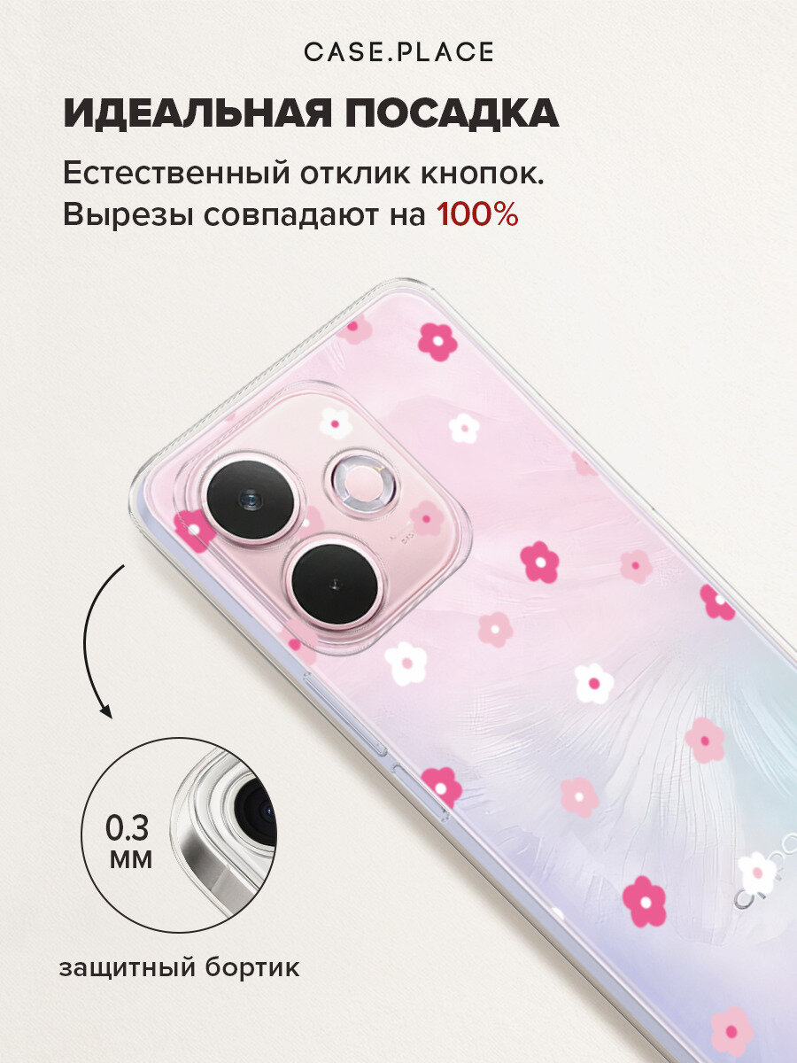 Чехол на Oppo A5 Pro / Оппо А5 Про с принтом "Весенние цветочки рисунок", прозрачный — фото 1