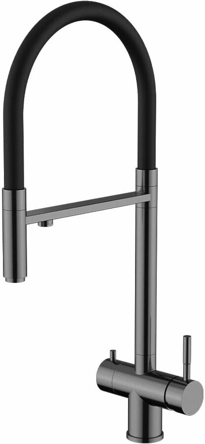 Смеситель для кухни Knotlor Infinity SS-16/GM с подключением к фильтру, гибким изливом, вороненая сталь