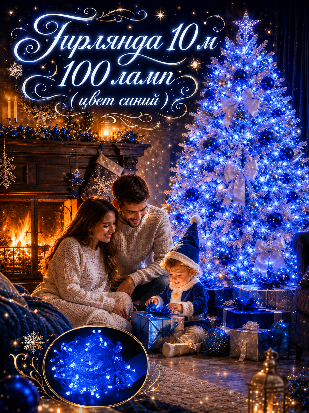 Гирлянда 10 м 100 ламп (цвет синий) питание от сети 220в Proftandem