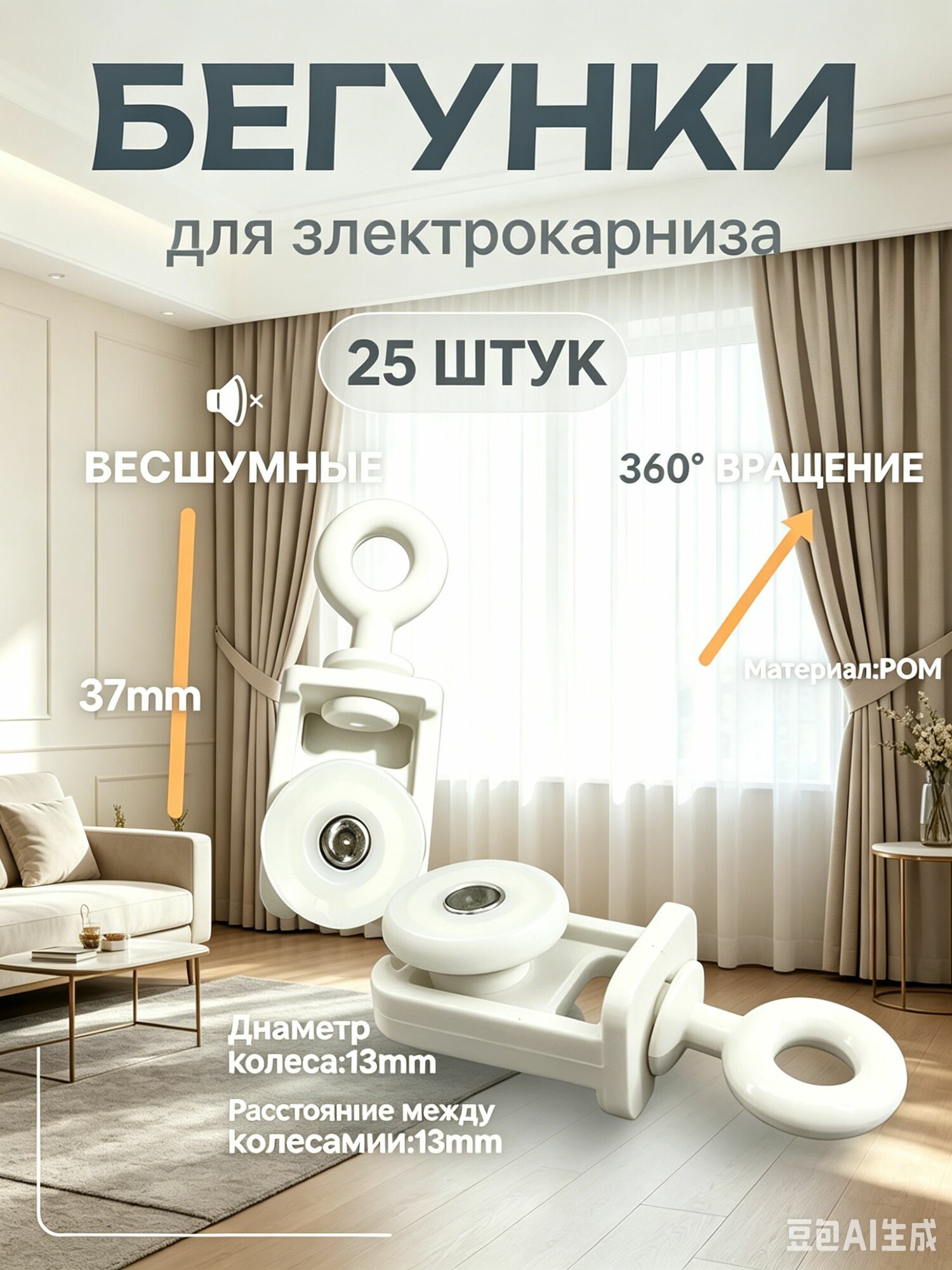 Бегунки для электрокарниза 25 шт. крючки для скрытого карниза. пластиковые ролики для штор белые.