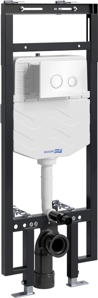 Инсталляция с кнопкой Wasserkraft Dinkel 58TLT.010. ME. WH01 50, 4 см, крепление к стене/к полу, с регулировкой по высоте, кнопка для унитаза белая, глянцевая, с шумоизоляцией