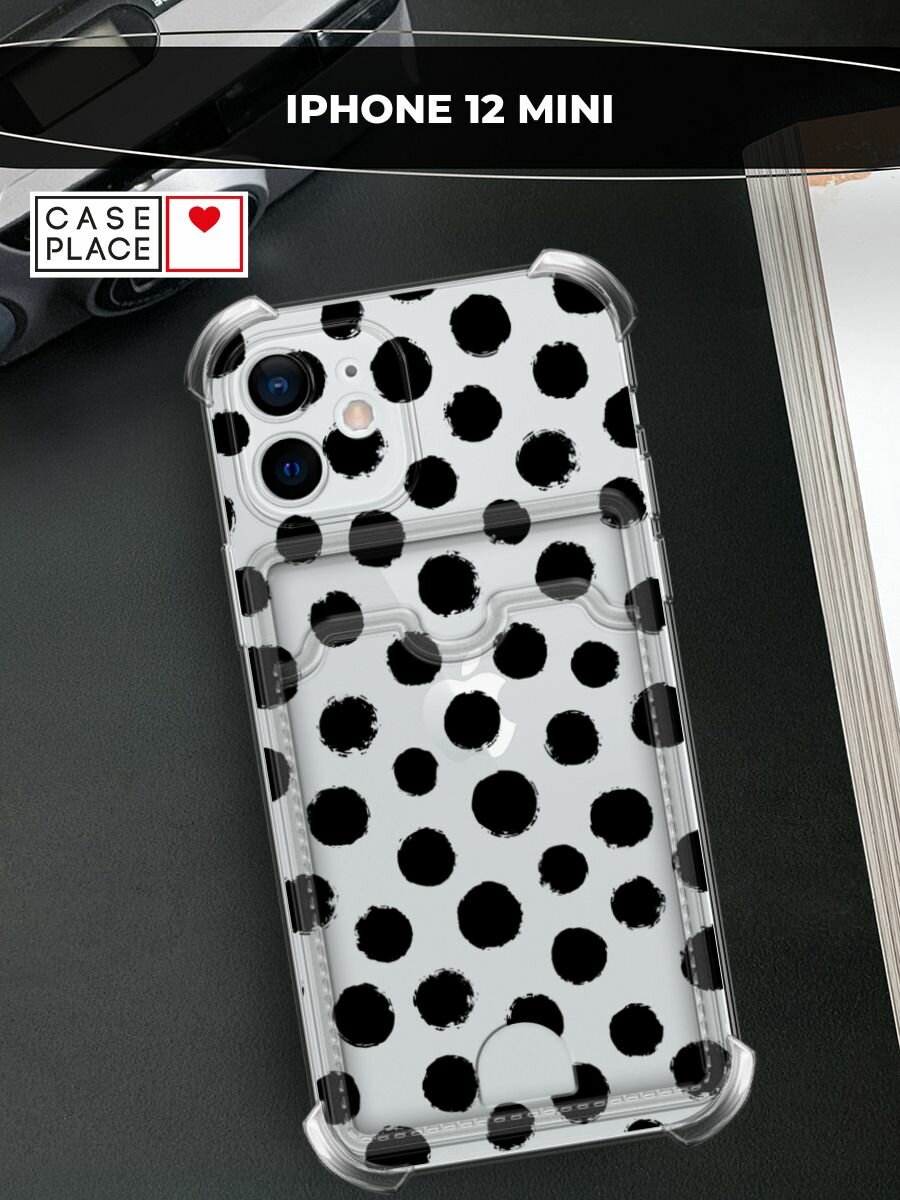 Чехол на Apple iPhone 12 mini (Айфон 12 Мини) с картой и принтом Узор в горошек кистью