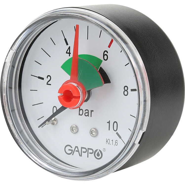 Манометр Gappo G1471.10 Gappo, аксиальный, с указателем, максимальный предел 10 бар, 1/4", 55мм