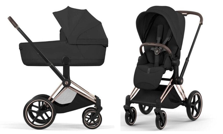 Детская коляска 2 в 1 Cybex Priam V Sepia Black на шасси Frame rosegold