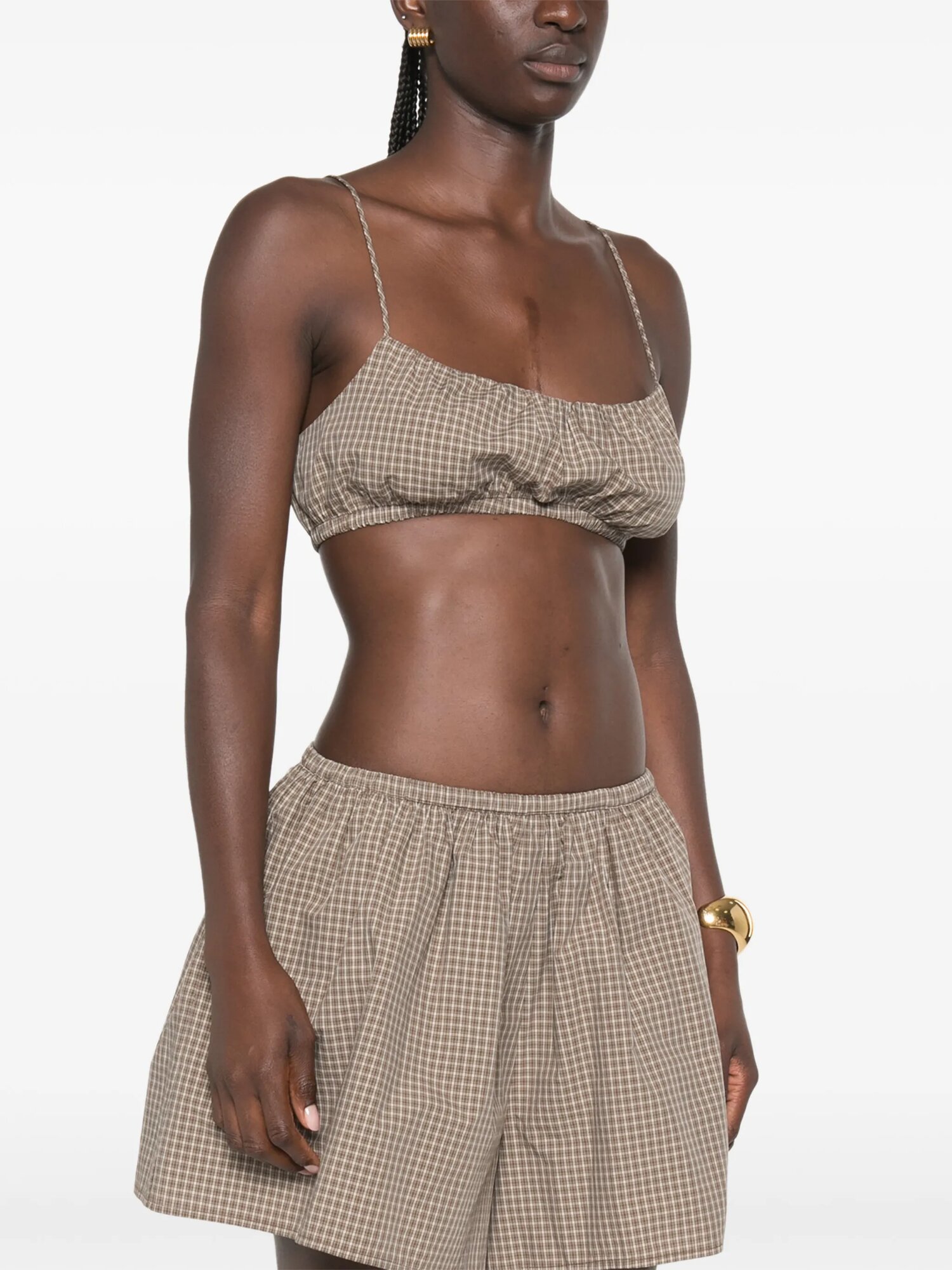 Бюстгальтер Enza Costa Mini-plaid-pattern bralette, размер 40, коричневый — фото 1