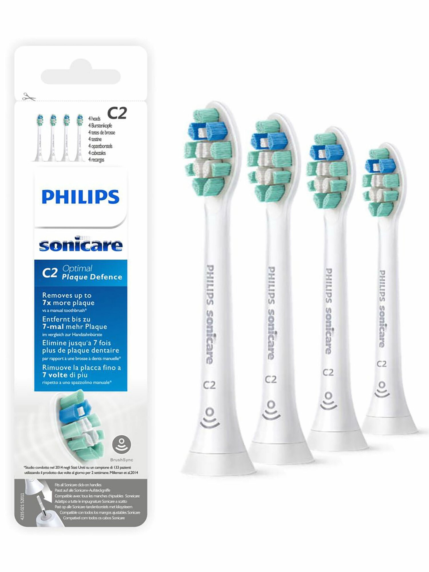 C2 Optimal Plaque Defence HX9024 Лучшие сменные насадки для щеток, совместимые с ультразвуковыми электрическими зубными щетками Philips SonicareБелый, 4 штуки