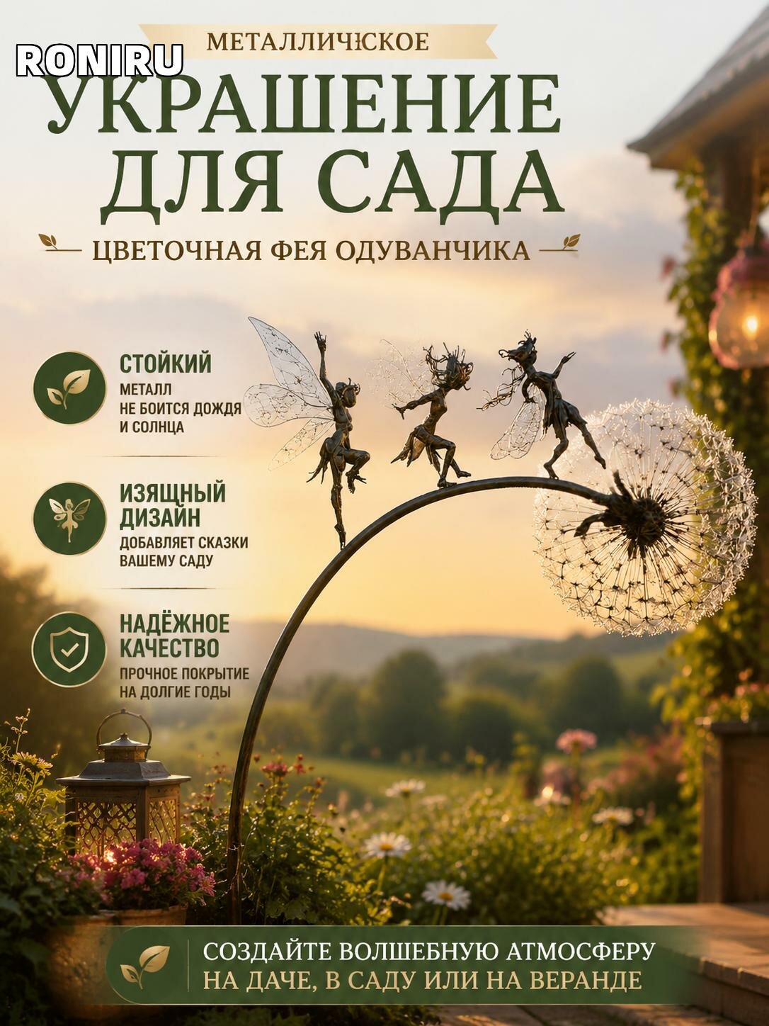 Металлическое украшение для сада Цветочная фея одуванчика — садовый декор для дачи и участка, декор для веранды