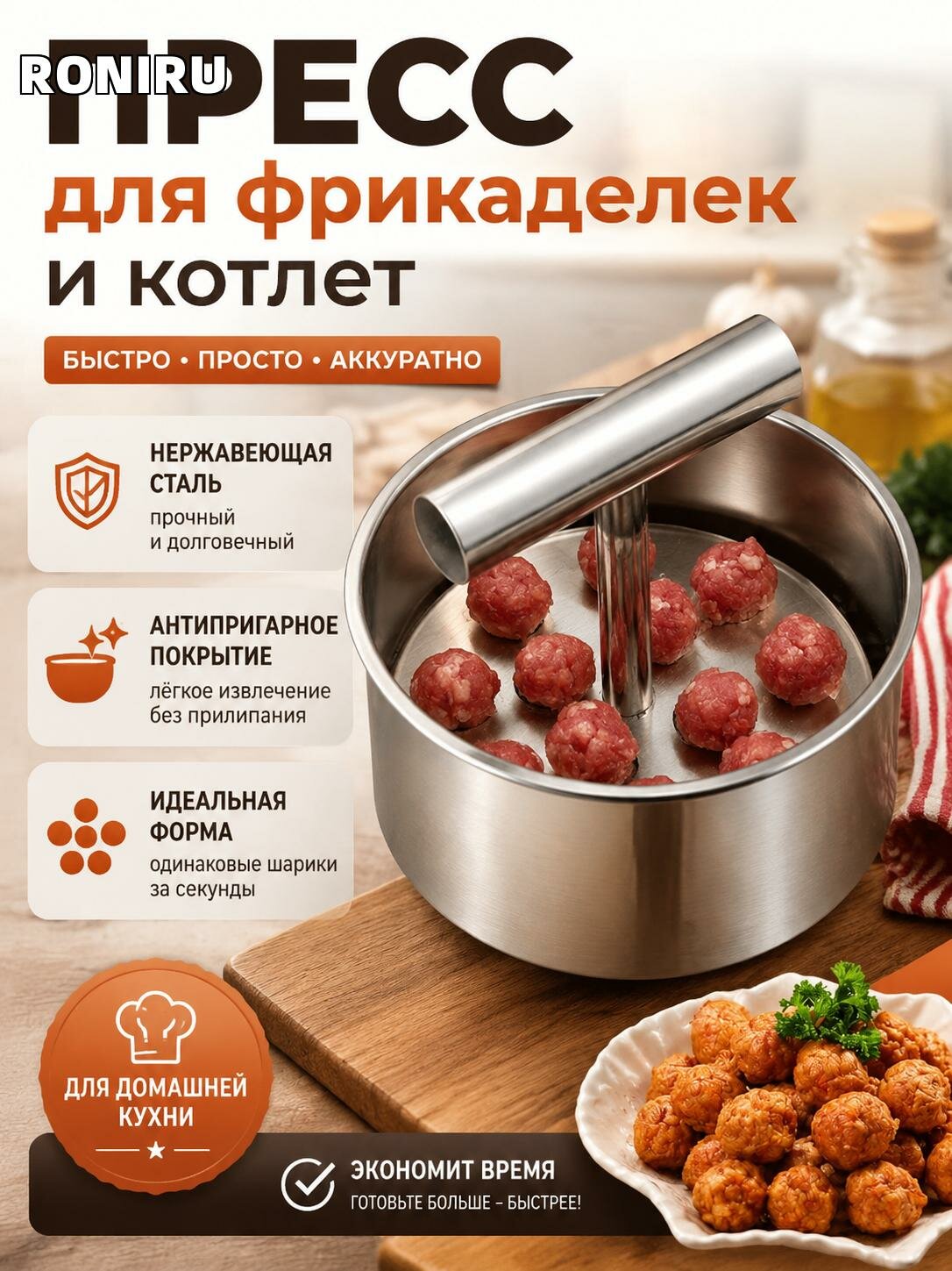 Пресс для фрикаделек и котлет из нержавеющей стали с антипригарным покрытием — быстрый формовщик шариков для дома