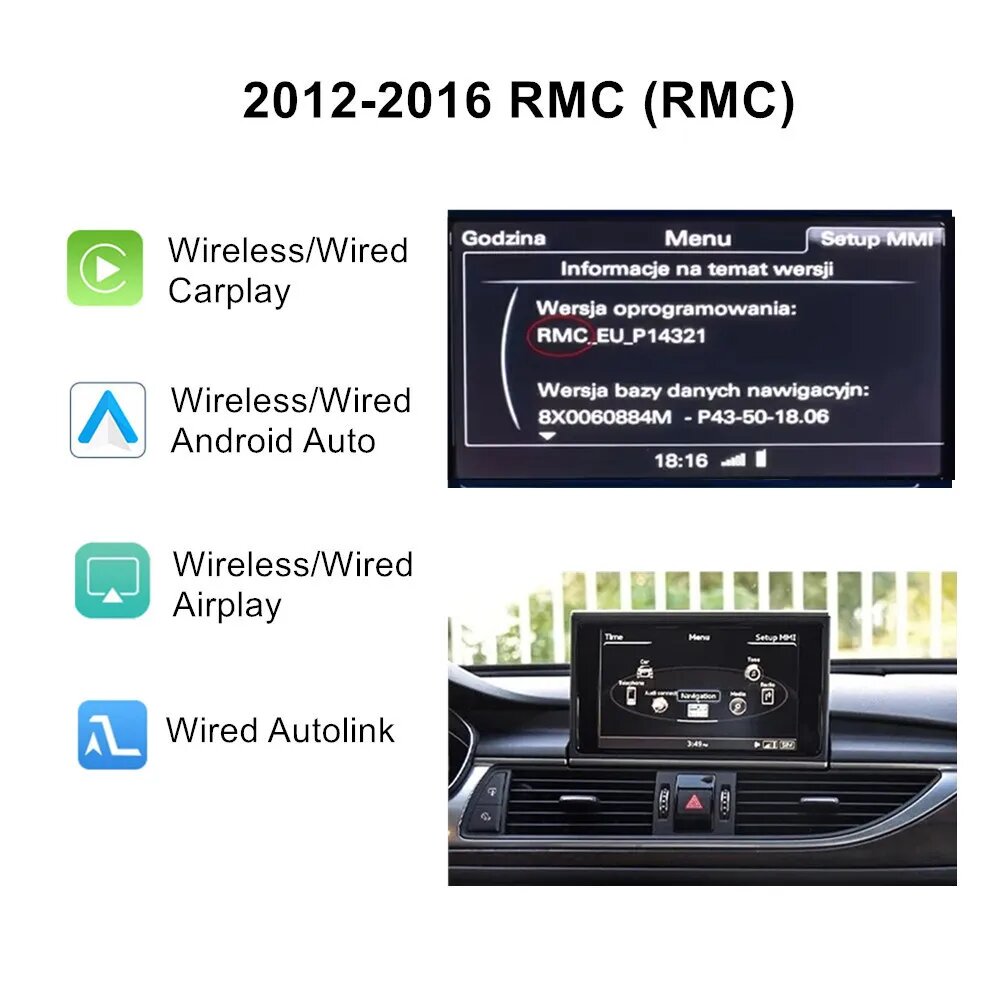 CARABC Беспроводной CarPlay Android Auto Интерфейс Bluetooth Аудио Задняя камера CarPlay для Audi A6 A7 2012-2018