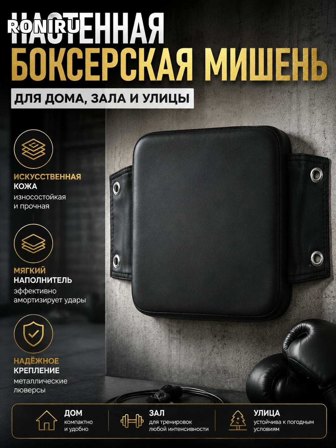 Квадратная боксерская настенная мишень для ударов дома, в зале и на улице — из искусственной кожи и мягкой пены