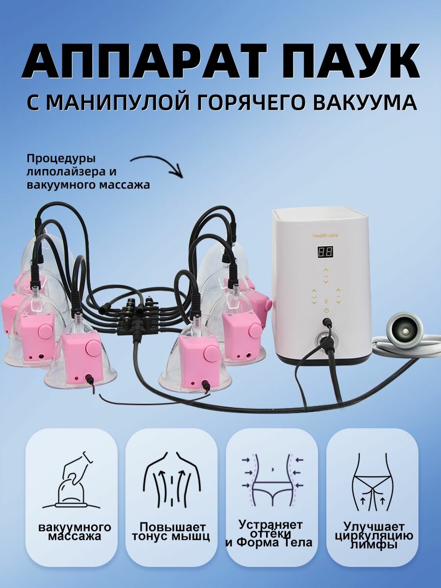 Аппарат вакуумный с горячим массаж "Паук" лимфодренажный Косметологический аппарат Лимфодренажный аппарат
