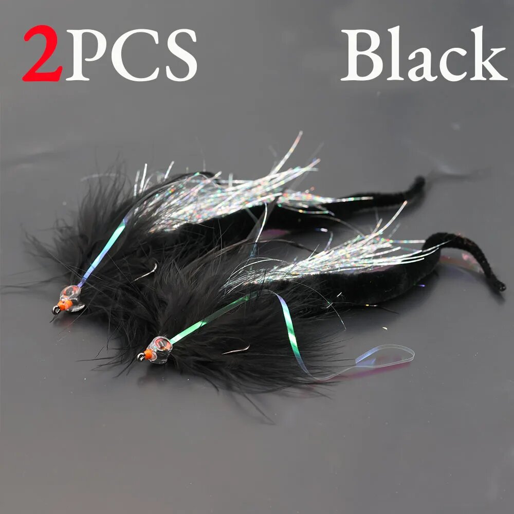 ICERIO #2/0 Dragon Tail Streamer искусственная приманка для рыбалки Черный, 2PCS Black