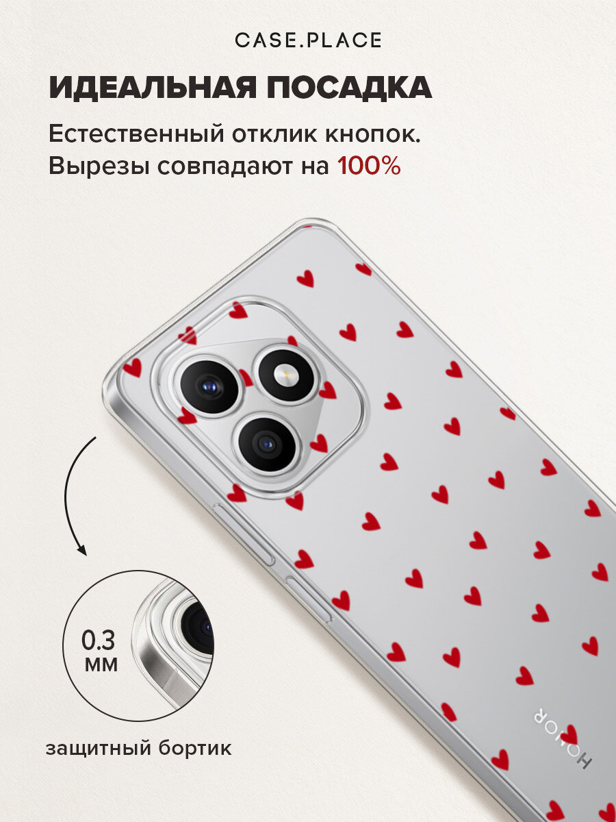Чехол на Honor X8d / Хонор X8d с принтом Red hearts, прозрачный — фото 1