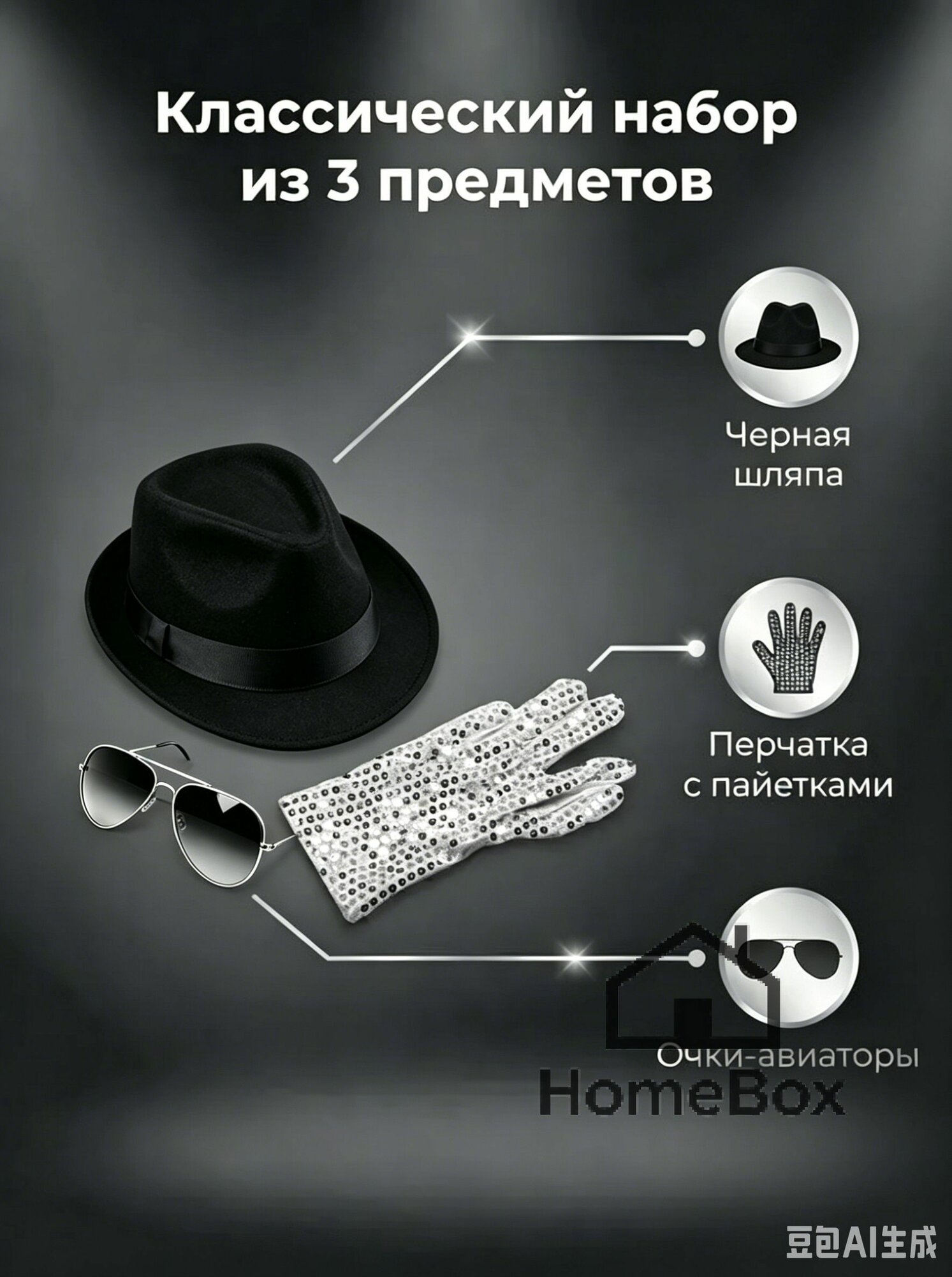 Набор Майкла Джексона (Шляпа, перчатка, очки)
