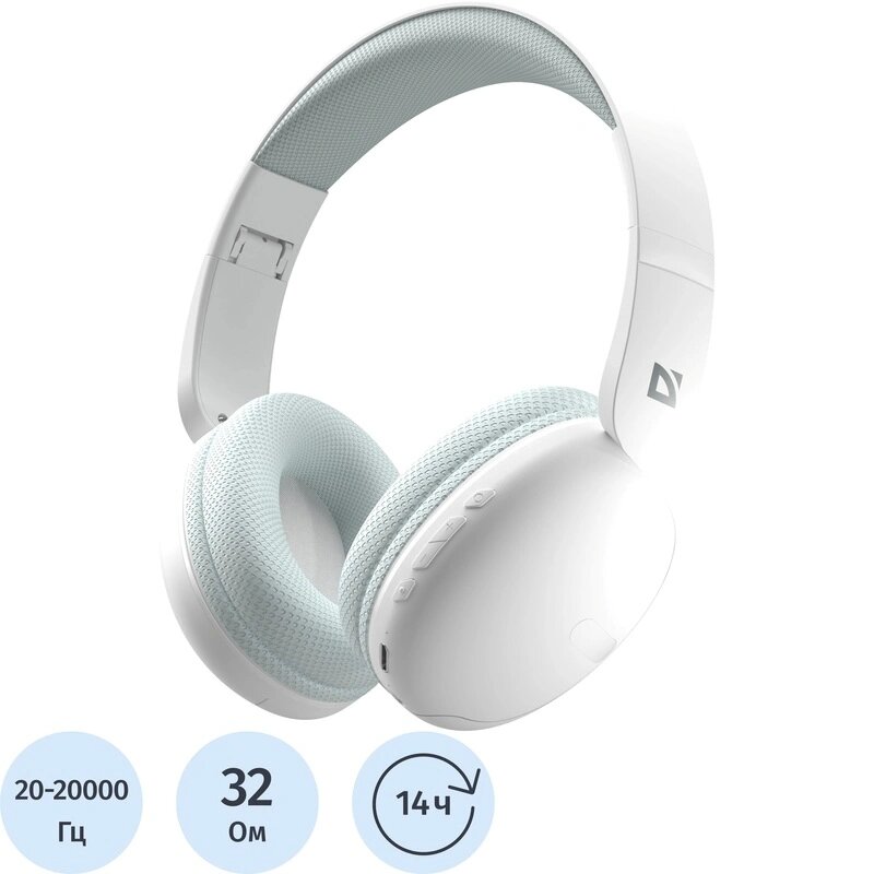 Наушники Defender FreeMotion B480 белый, микрофон, Bluetooth