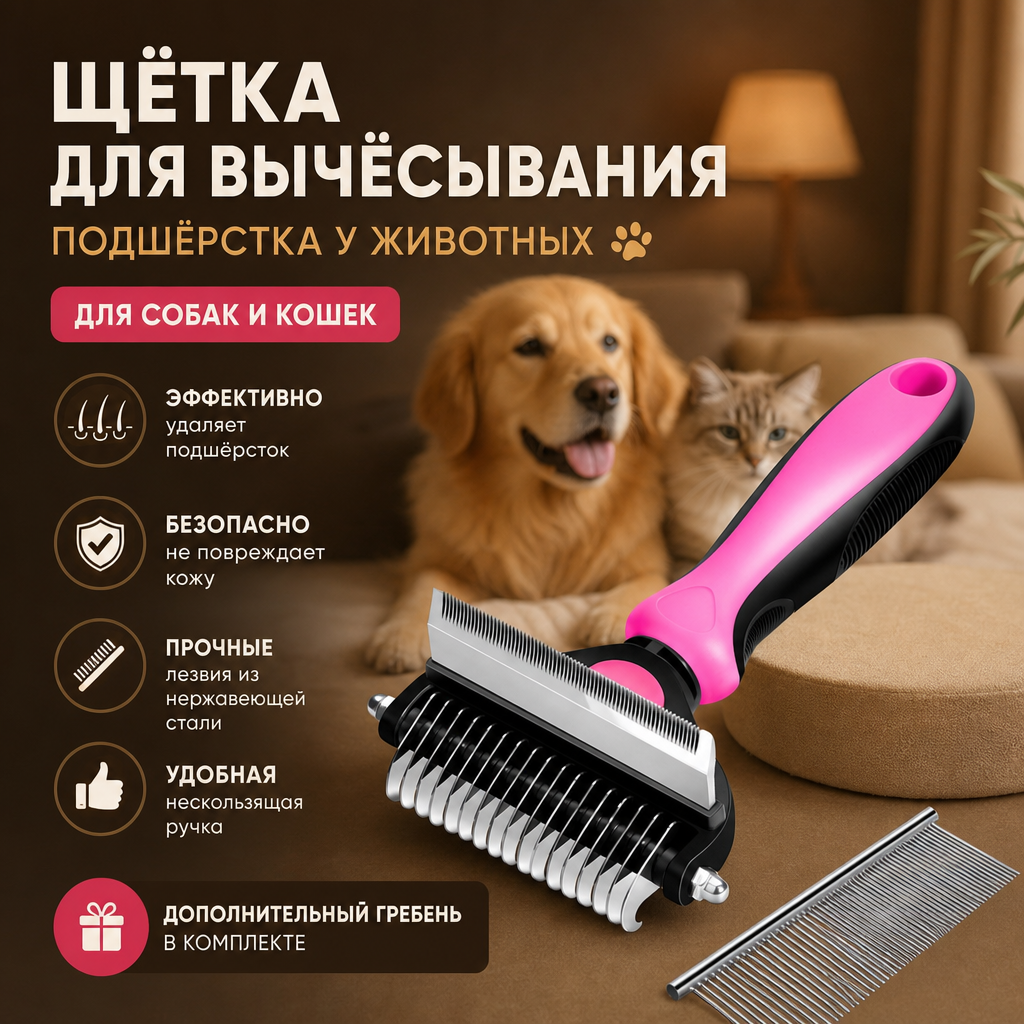 Фурминатор для вычесывания подшерстка кошек и собак, синий, профессиональный уход, удаление подшерстка