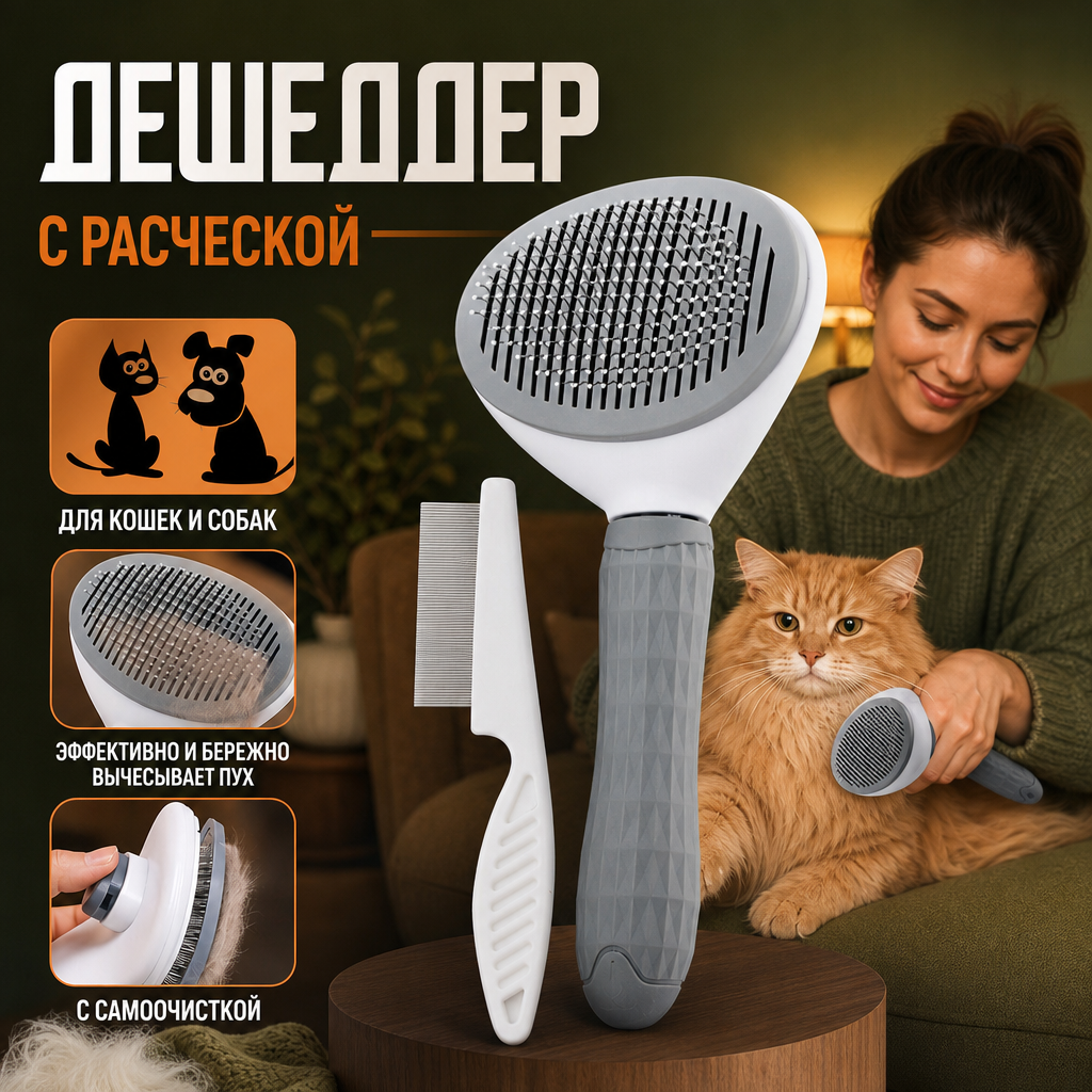 Профессиональная щетка для груминга кошек и собак, легко чистить, самоочищающаяся