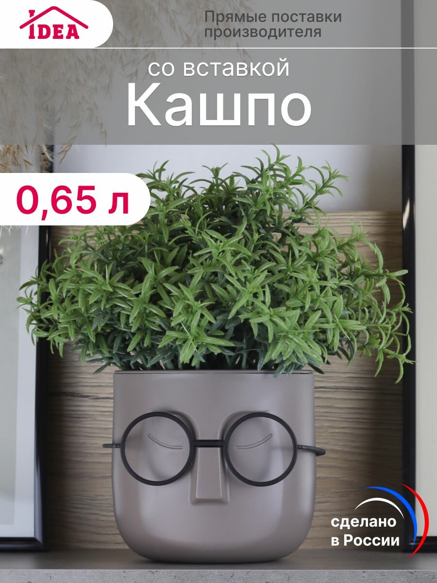 Кашпо для цветов 0,65л со вставкой и с очками, горшок для цветов