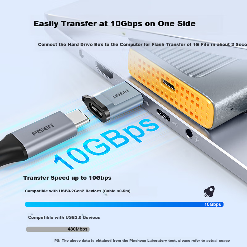 Pisen USB3.2 к Type-C OTG адаптер 10 Гбит/с высокоскоростная передача совместимость с iPhone 17/16/15, Huawei, Android