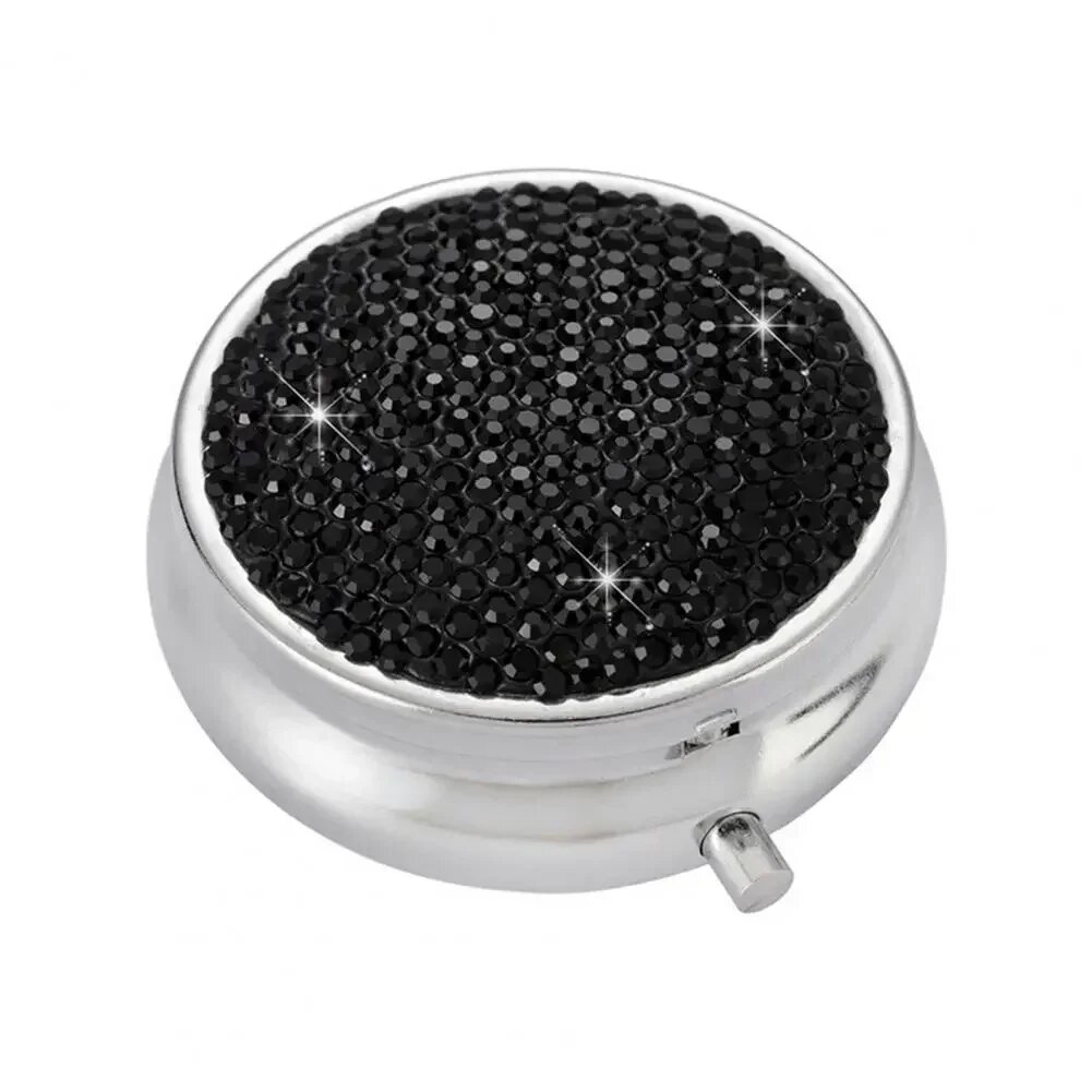 Блестящий кристальный органайзер для таблеток Round Black