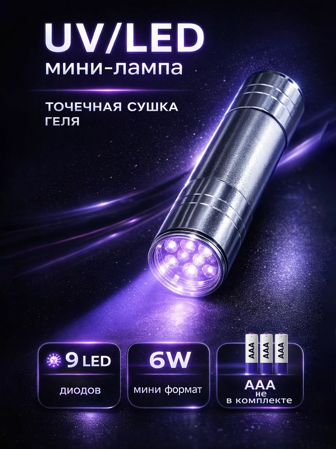 Лампа для маникюра. Ультрафиолетовый фонарик для сушки гель-лака. Портативная UV/LED-лампа мини для ногтей, серебристый светодиодная лампа ультрафиолетовая лампа